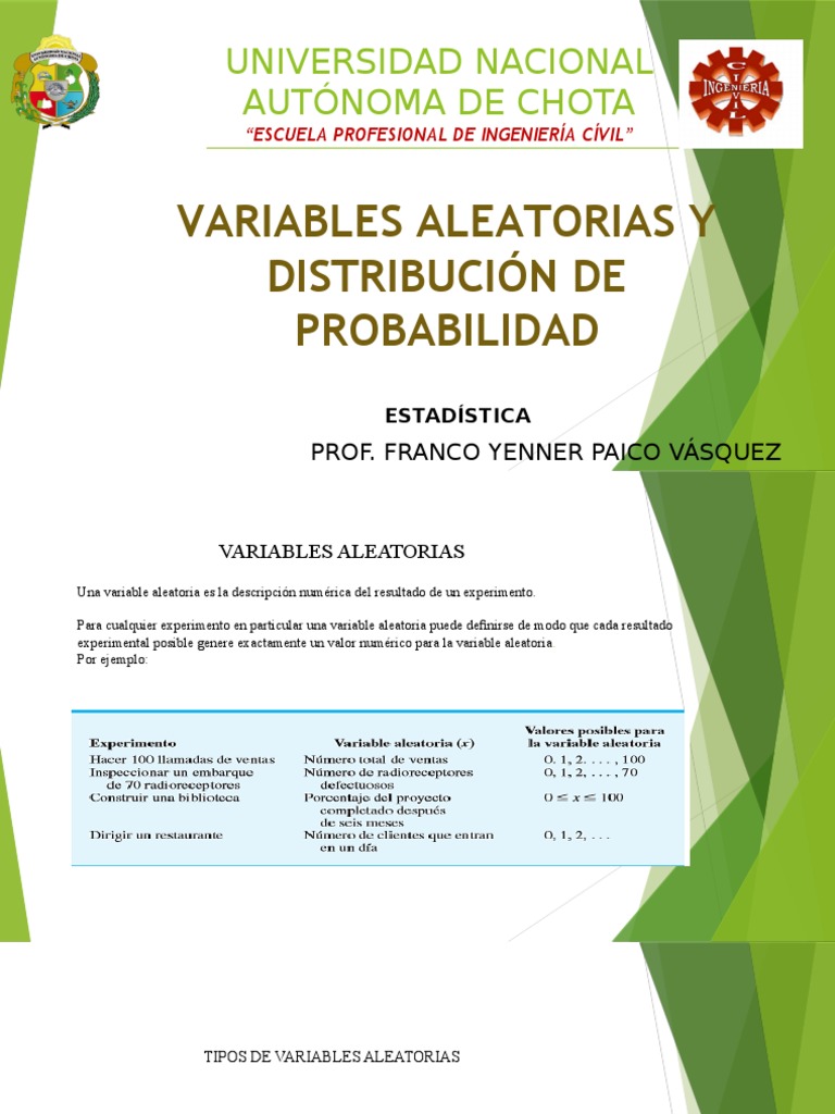 Variables Aleatorias y Distribuciones de Probabilidad | PDF | Variable aleatoria | Distribución ...