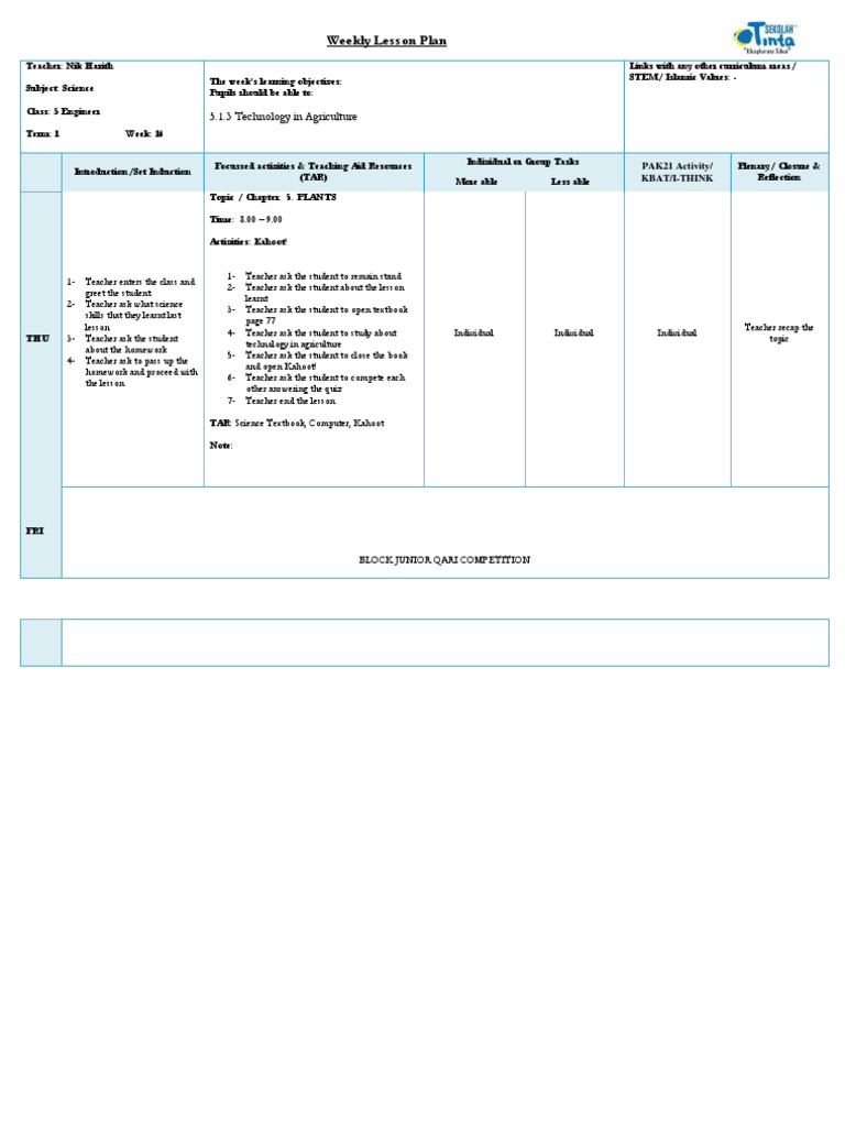 LP Week16 Y3 Engineer Science | PDF | Pedagogy | Teachers