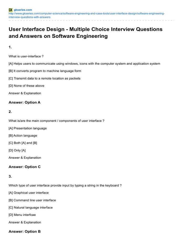 UI Design MCQ Interview Questions | PDF
