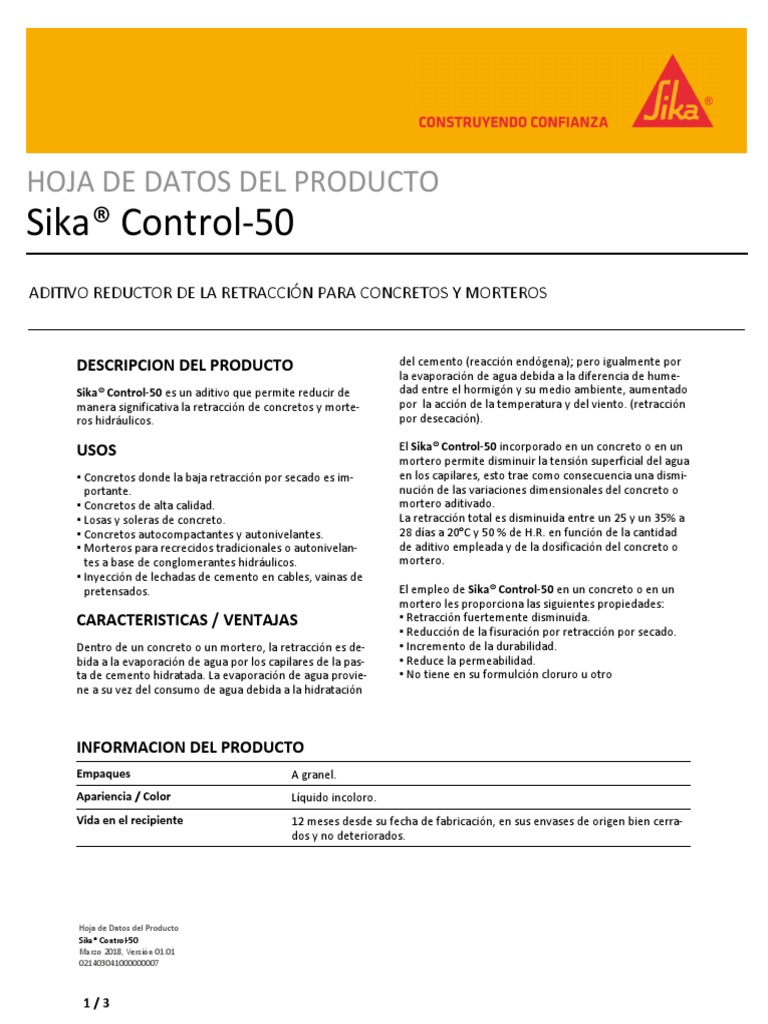 Co-Ht Sika Control 50 | PDF | Hormigón | Cemento
