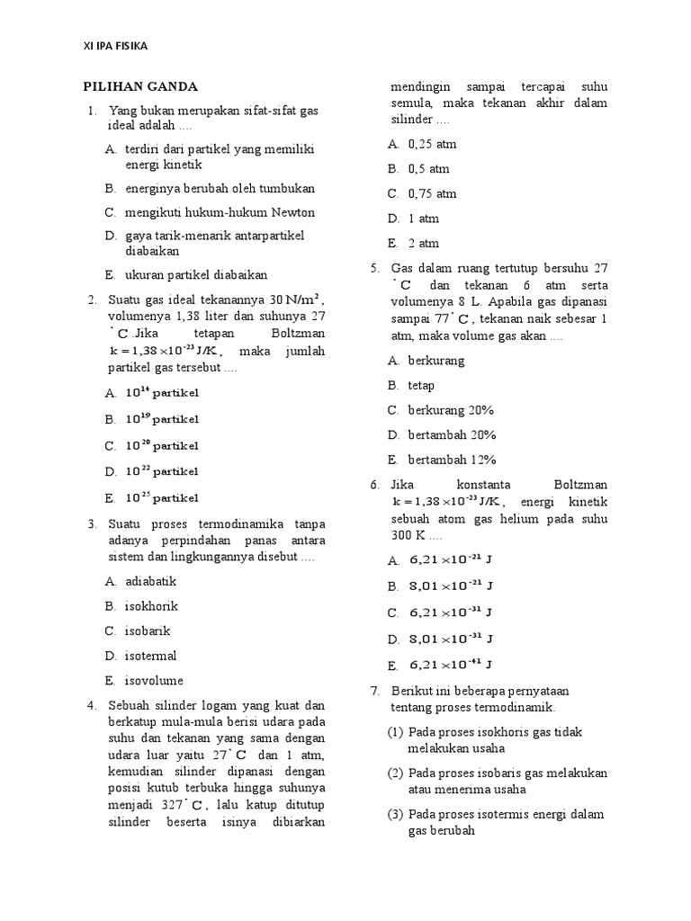 Soal Pat Fisika Kelas Xi Ipa 2018-2019 | PDF | Sains & Matematika