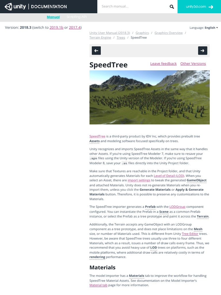 Unity - Manual: SpeedTree | Download Free PDF | Unity (Game Engine) | Computing