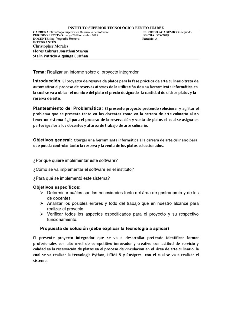 Informe Del Proyecto Integrador | PDF | Software | Ingeniería de software