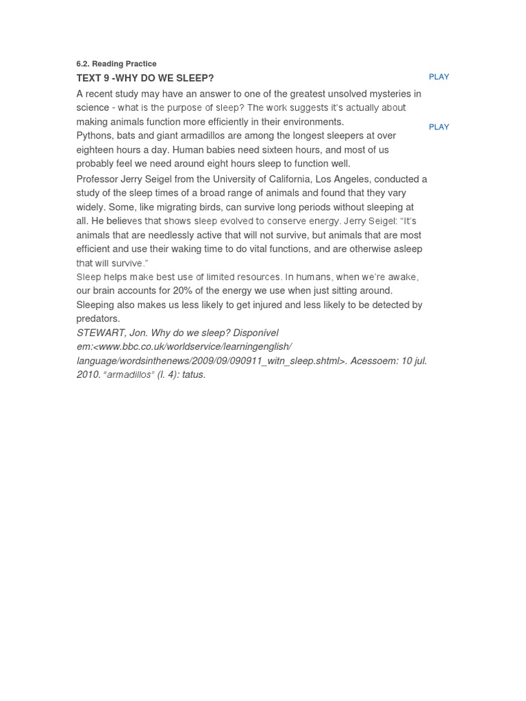 Text 9 - Why Do We Sleep?: 6.2. Reading Practice | PDF | Wellness ...