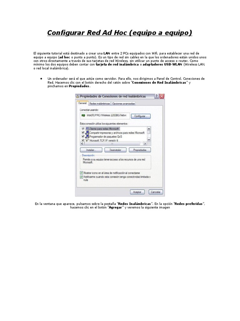 Configuración de Red Ad Hoc entre PCs | PDF | Dirección IP | Wifi