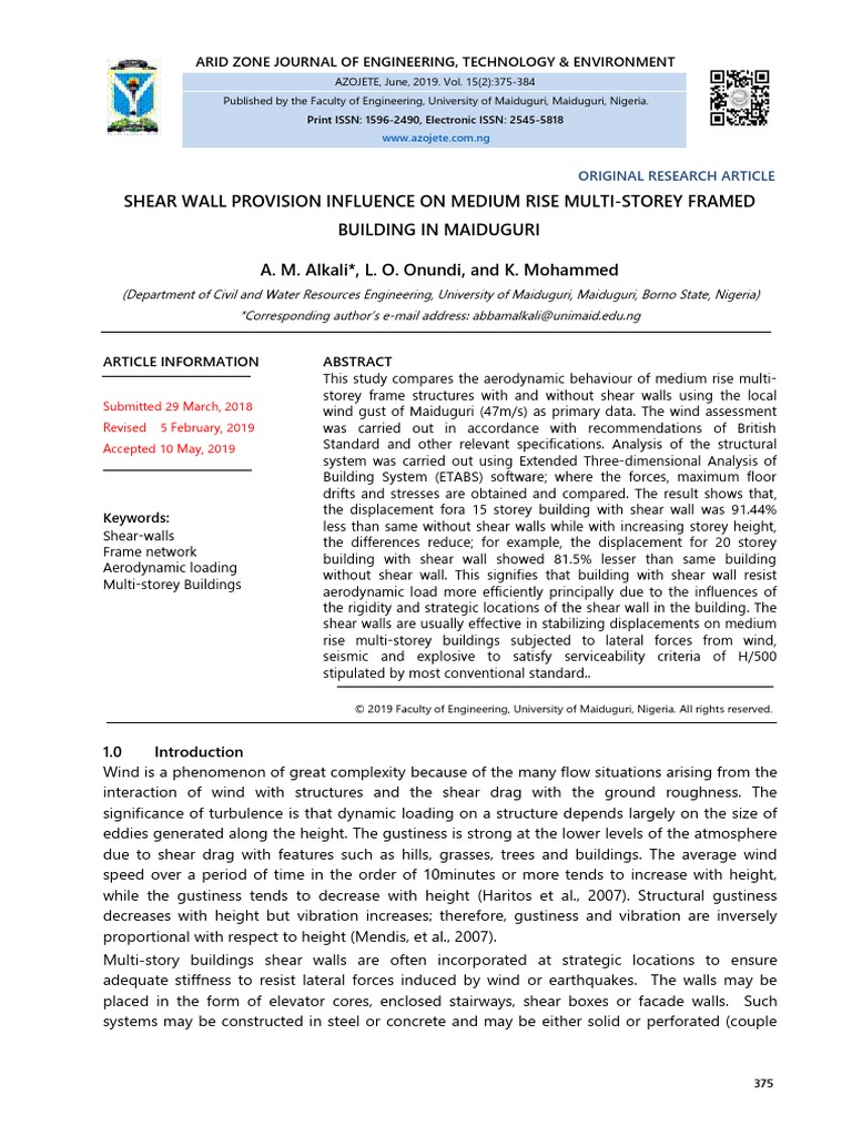Shear Wall Provision Influence On Medium Rise Multi-Storey Framed ...