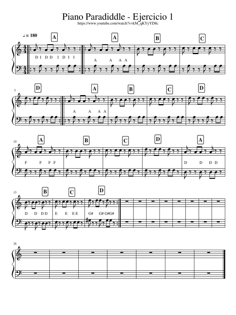 Piano Paradiddle Ejercicio 1 | PDF