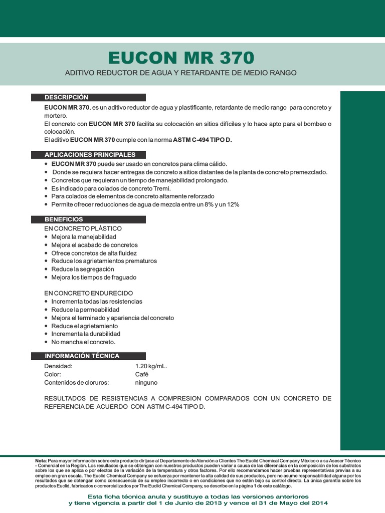 EUCON MR 370: Aditivo para Concreto | PDF | Hormigón | Cemento