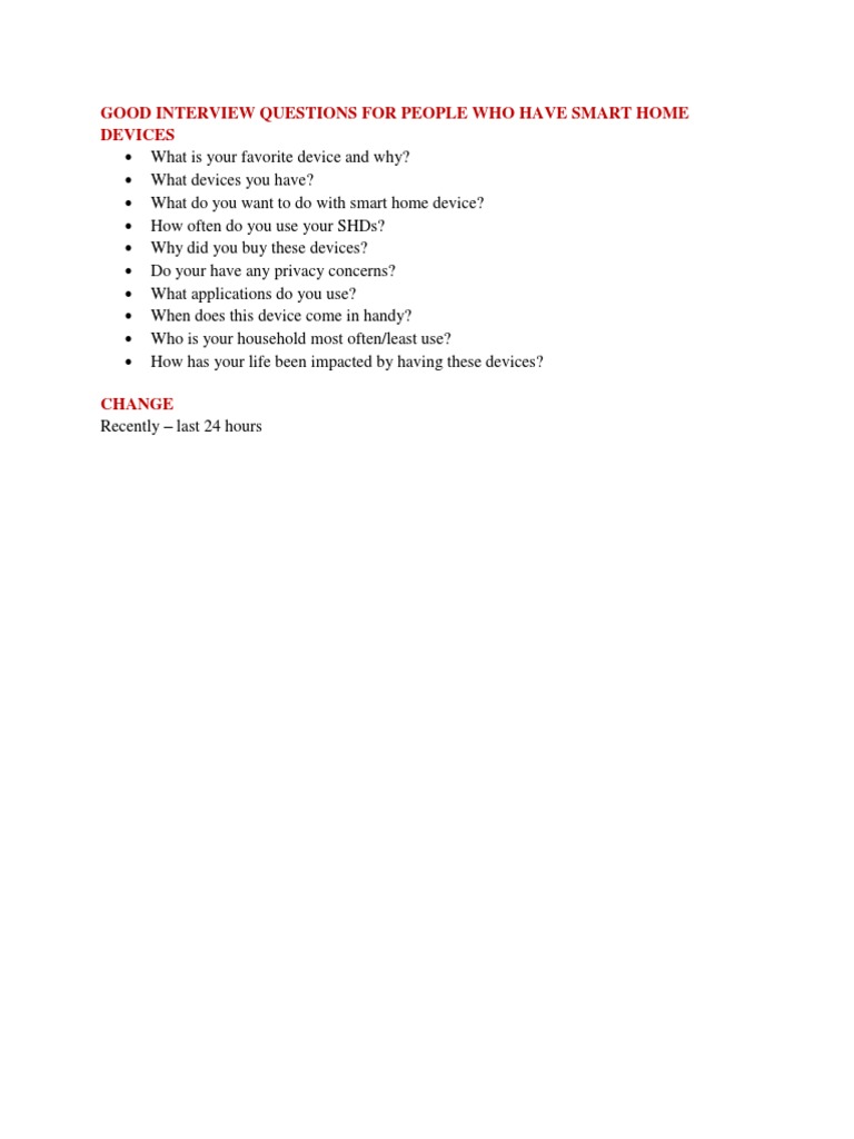 Good Interview Questions For People Who Have Smart Home Devices | PDF