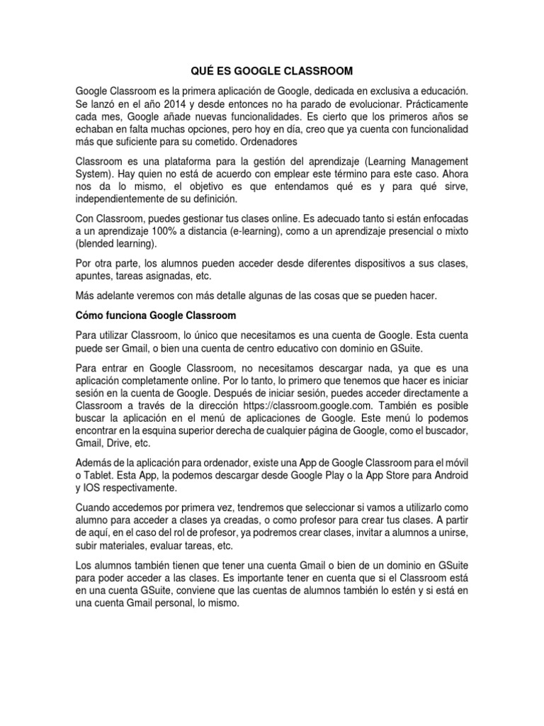 Qué es Google Classroom y sus funciones | PDF | Gmail | Aplicación movil