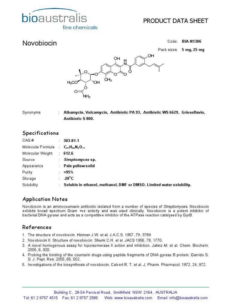 Novobiocin Product Data Sheet | PDF