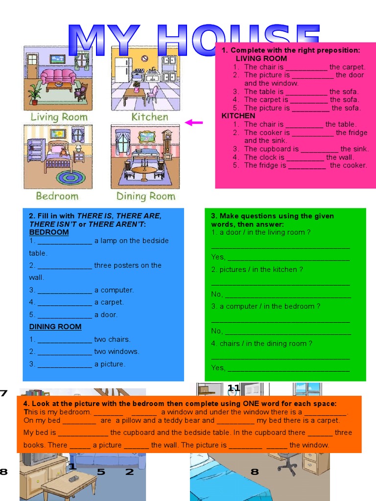 My House There Is Are Prepositions of Place | PDF | Room | Domestic Life