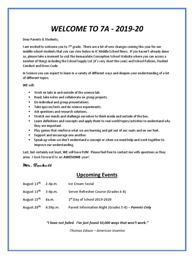 Welcome To 7a - 2019-20 - July 29 | PDF