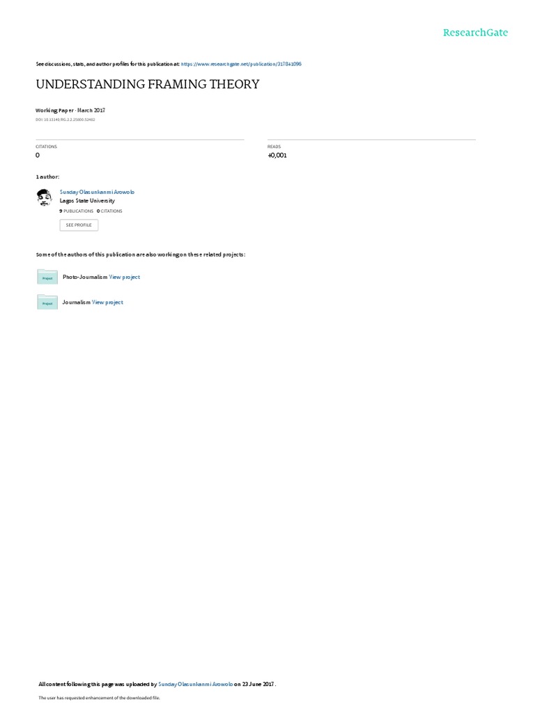 Understanding Framing Theory | PDF | Framing (Social Sciences) | Narrative