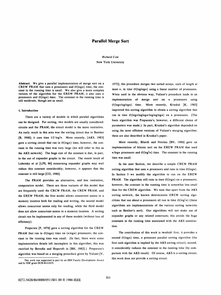 Parallel Merge Sort | PDF | Time Complexity | Discrete Mathematics Parallel Merge Sort | PDF | Time Complexity | Discrete Mathematics