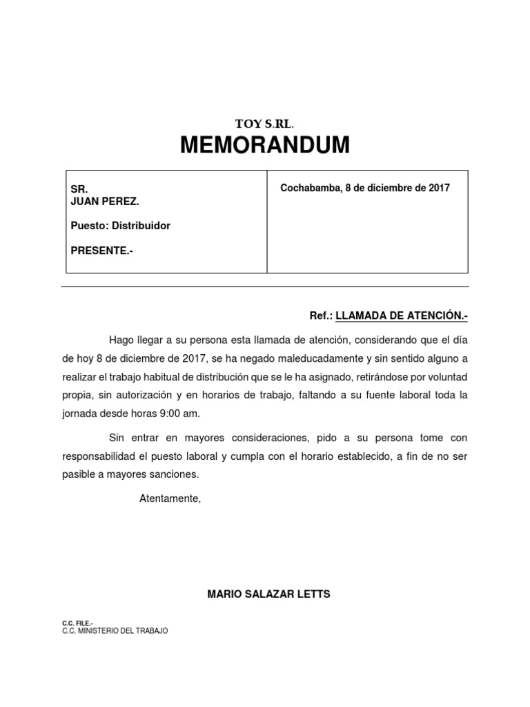 Modelo Memorandum llamada de atención