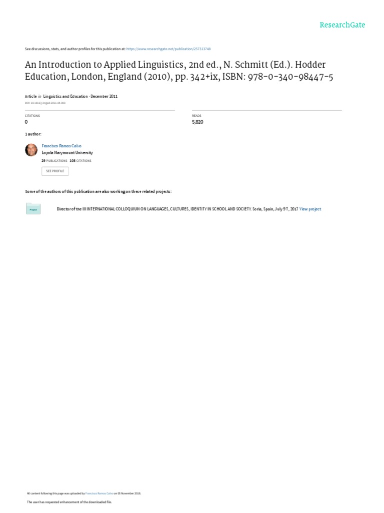 An Introduction To Applied Linguistics, 2nd Ed., N. Schmitt (Ed ...