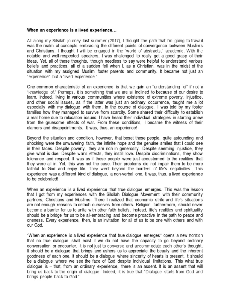 When An Experience Is A Lived Experience Pdf Philosophical Theories