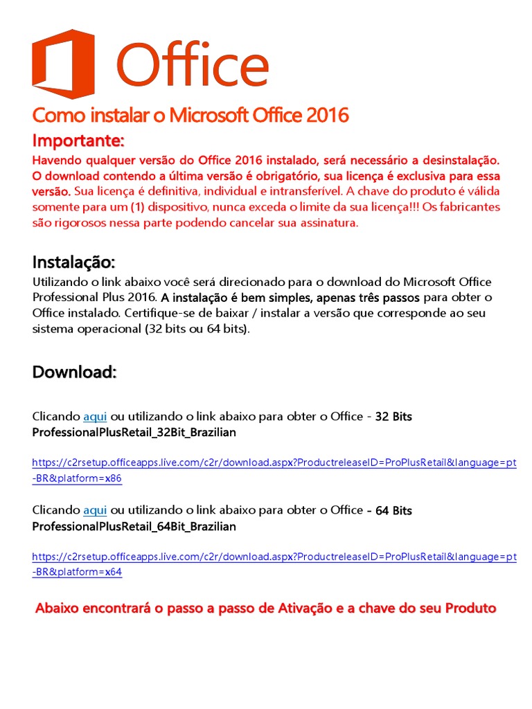 Passo A Passo e Chave Original Do Produto Microsoft Office 2016 Pro Plus | PDF | Microsoft ...
