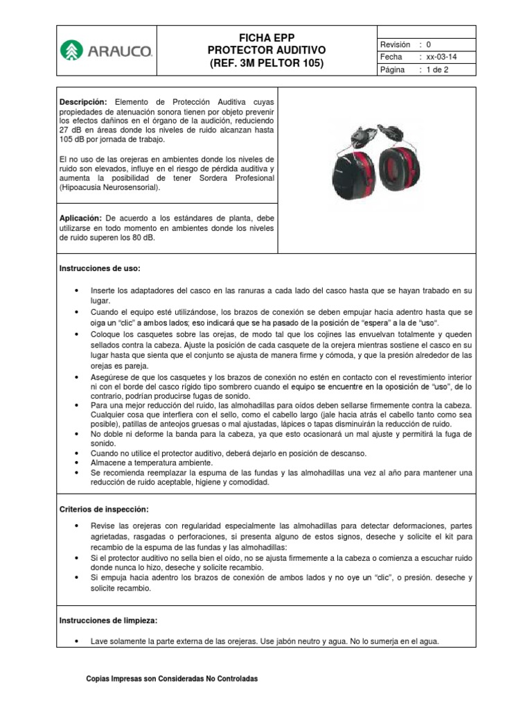 Ficha EPP Protector Auditivo Tipo Fono | PDF | Decibel | ruido