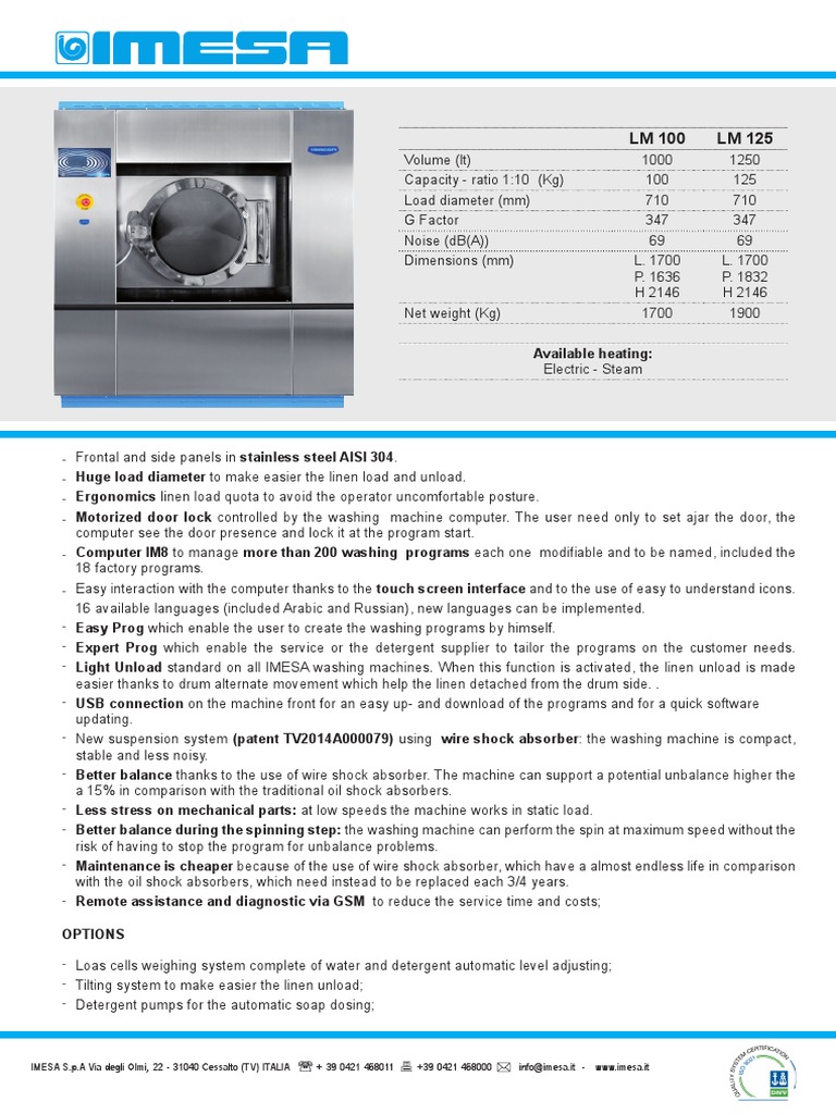 LM 100 and LM 125 Commercial Washing Machines Spec Sheet | PDF ...