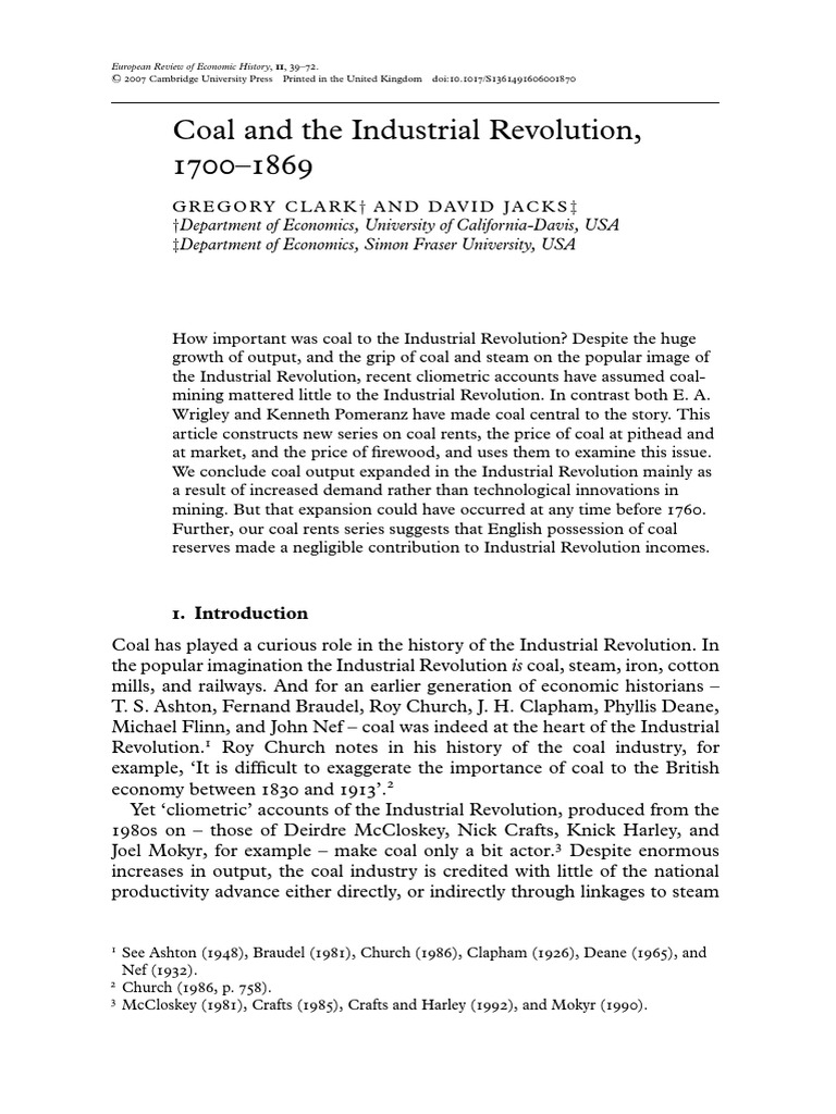 Clark 2007 Coal and The Industrial Revolution 1700-1869 | PDF | Coal ...