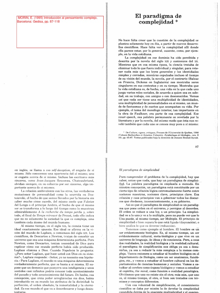 El Paradigma de La Complejidad (En Introducción Al Pensamiento Complejo) | PDF