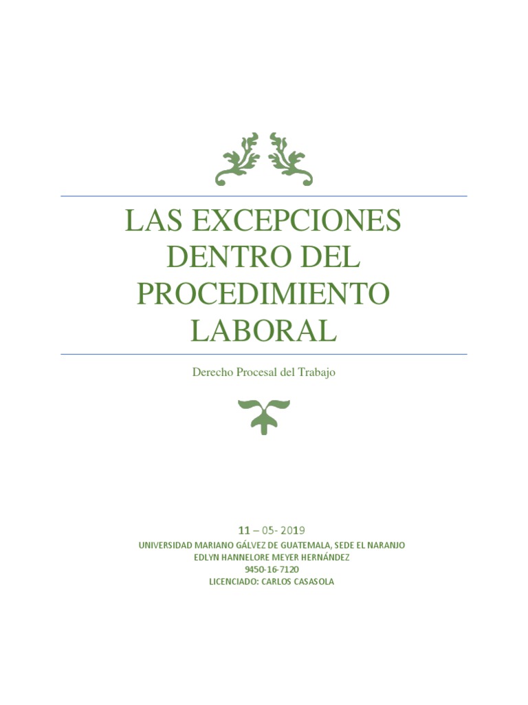 Las Excepciones Dentro Del Procedimiento Laboral | PDF | Ley procesal ...