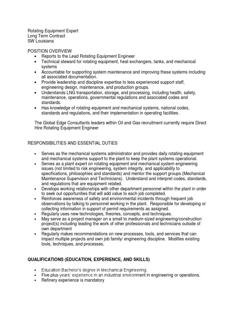 Qualifications (Education, Experience, and Skills) | PDF | Machines ...