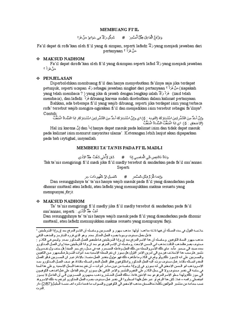 Membuang Fi'il dan Ta'nis dalam Bahasa Arab | PDF