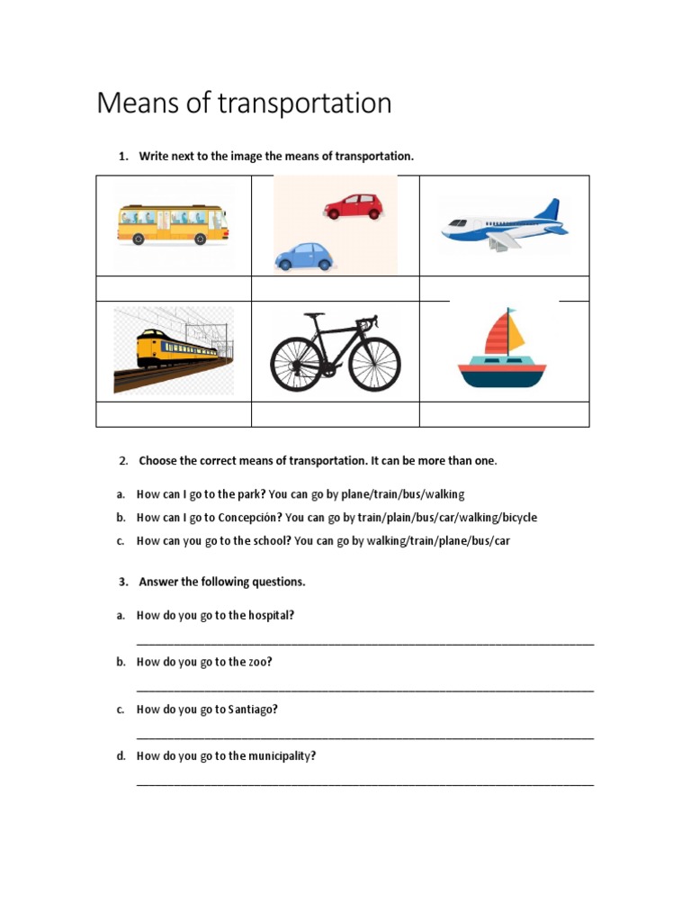 Means of Transportation Worksheet | PDF