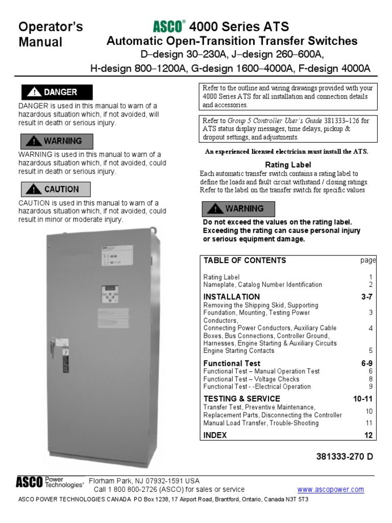 Asco 4000 Series Ats Operators Manual PDF | PDF | Switch | Electrical ...