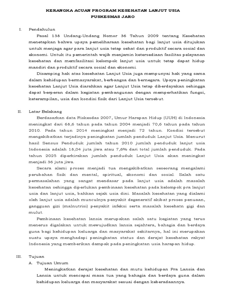 Kak Program Lansia Jaro | PDF