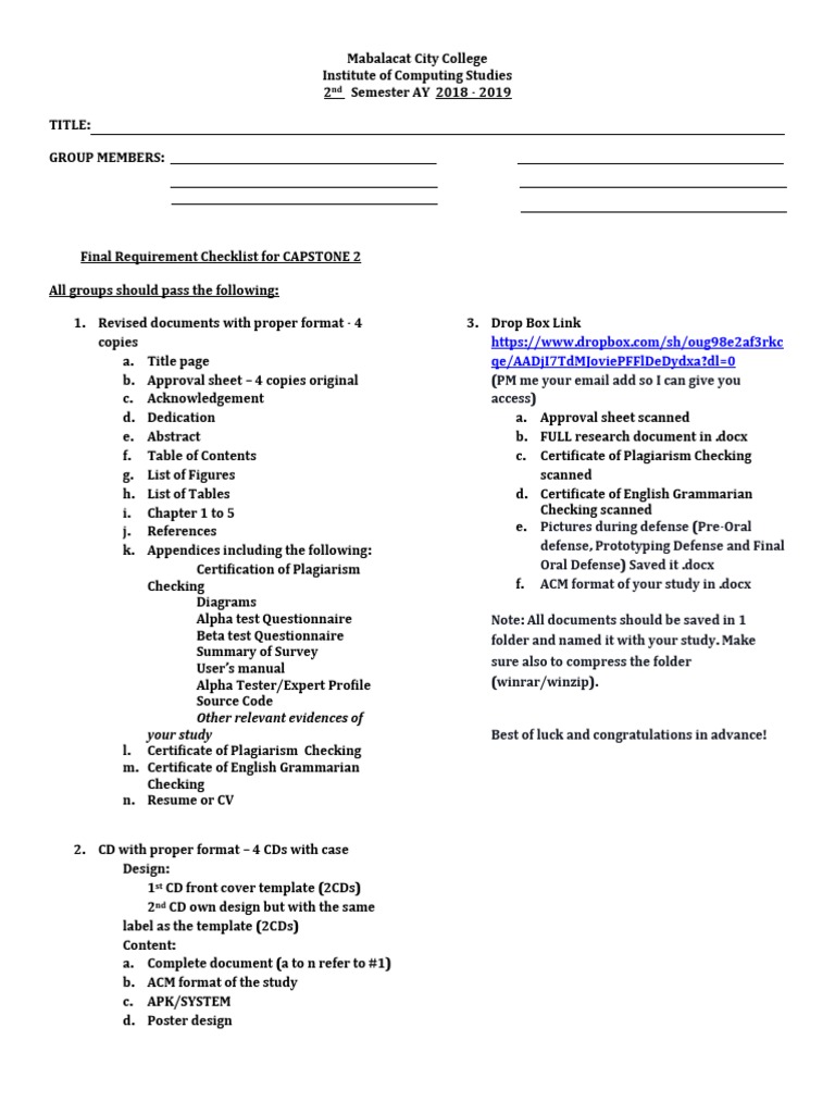Capstone 2 Final Requirement Checklist | PDF | Software | Computing
