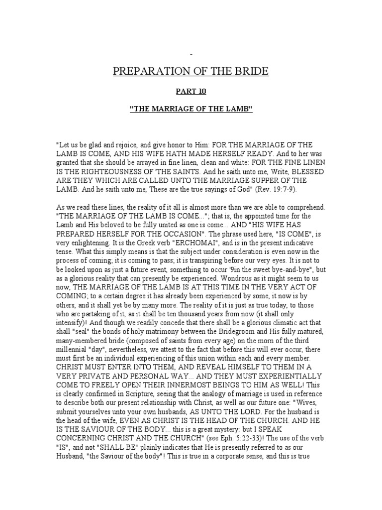 Preparation of The Bride | PDF | Armageddon | Wedding