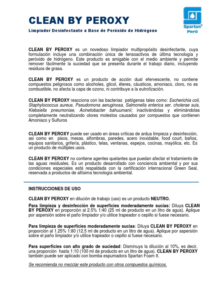 Clean by Peroxy - Ficha Técnica | Amoníaco | Peróxido de hidrógeno