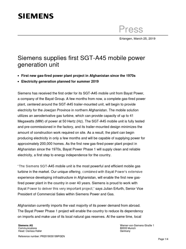 Siemens A45 | PDF | Siemens | Power Station