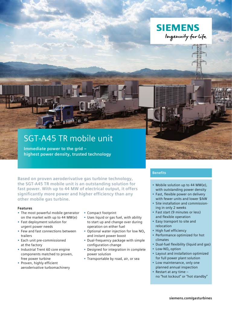 Siemens Sgt-A45 Mobile Unit Data Sheet | PDF | Gas Turbine | Exhaust Gas