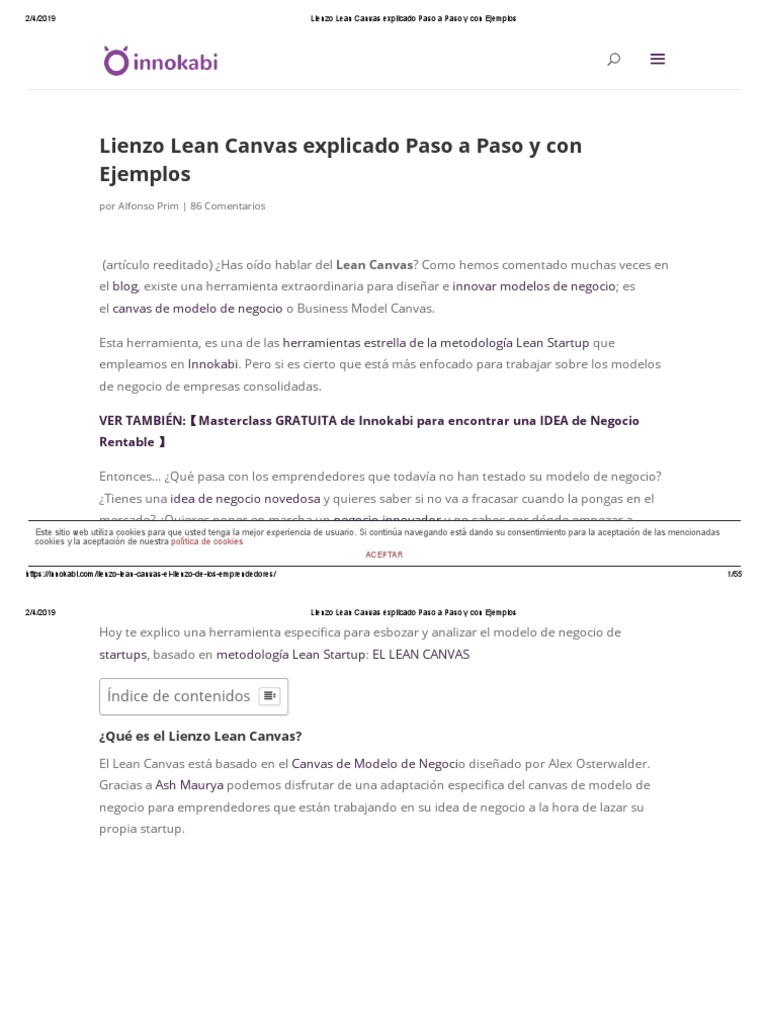 Lienzo Lean Canvas Explicado Paso A Paso y Con Ejemplos PDF | PDF ...