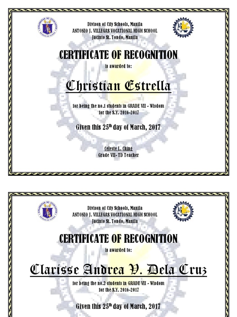 Certificates Grade 10 | PDF