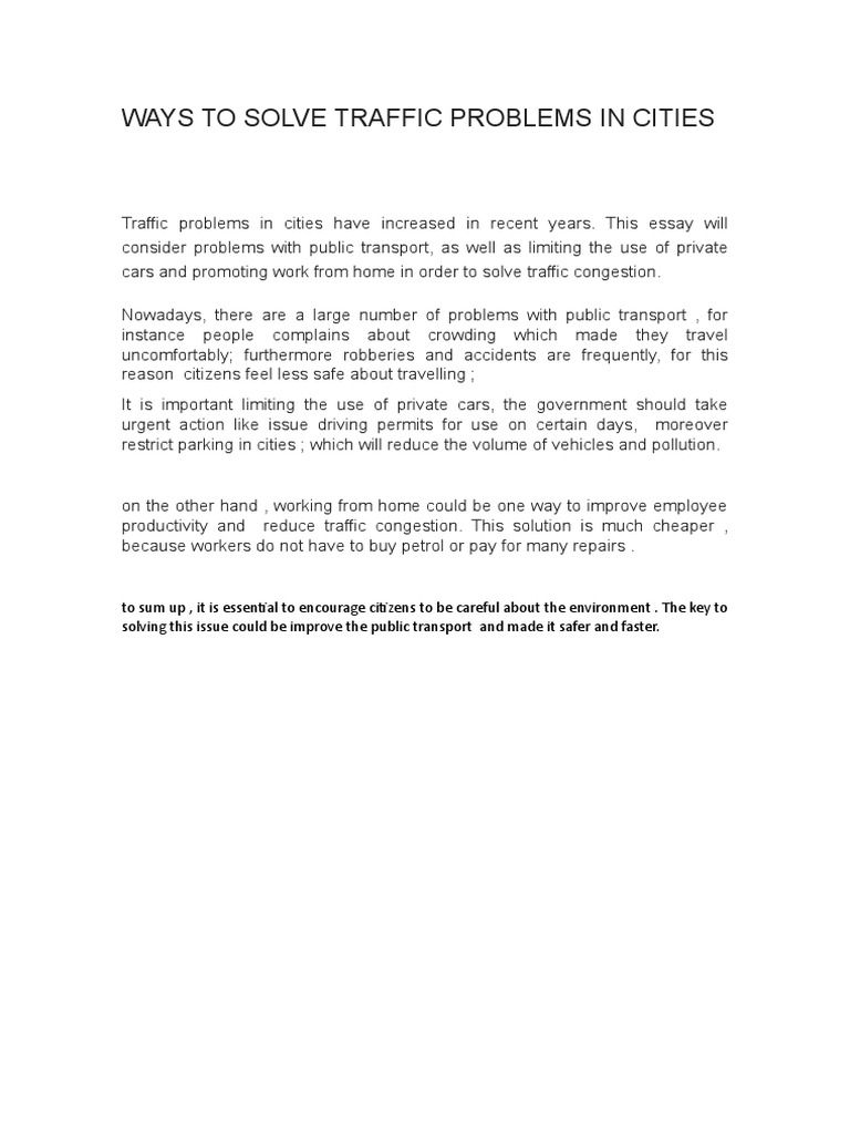 Ways To Solve Traffic Problems in Cities | PDF