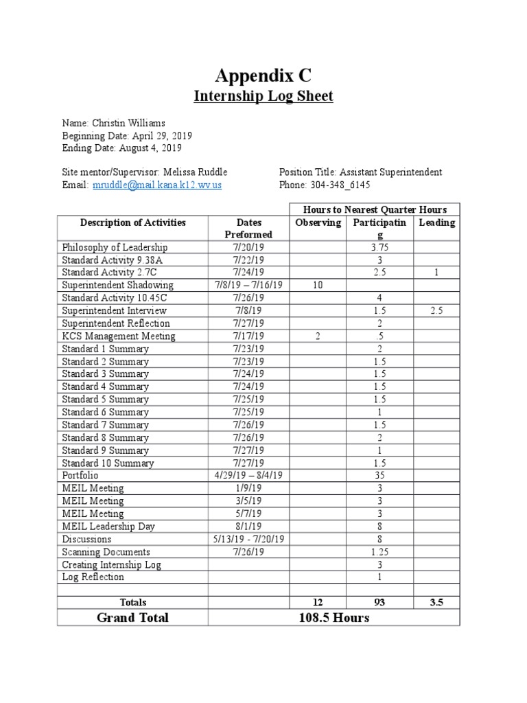 Internship Log Sheet Summary | PDF