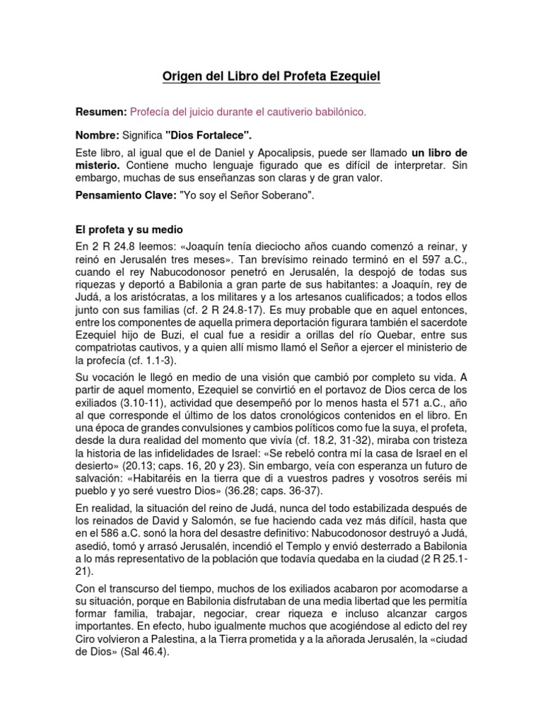Libro Profeta Mayor Ezequiel Pdf Ezequiel Creencia Religiosa