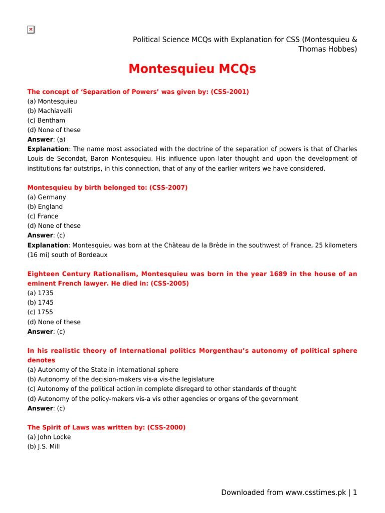 Montesquieu and Hobbes: Key Political Concepts | PDF | Montesquieu ...