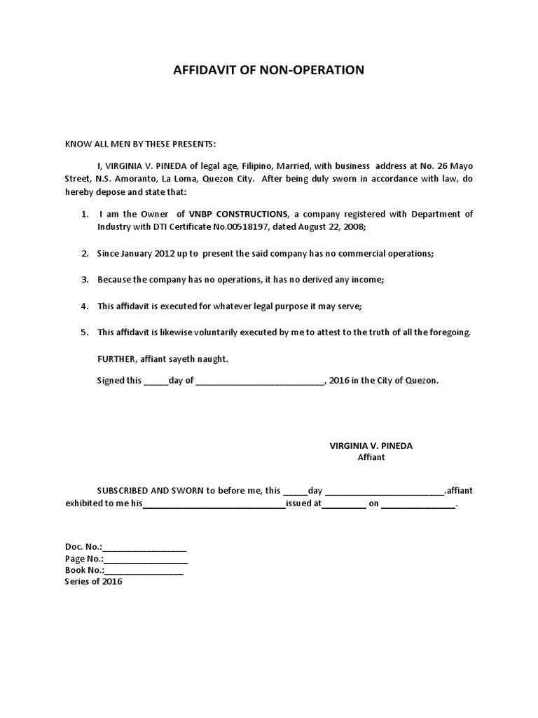 Afidavit of No Operation | Download Free PDF | Affidavit | Document