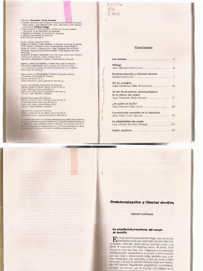 Predeterminación y Libertad Electiva. Lombardi. | PDF | Neurosis ...