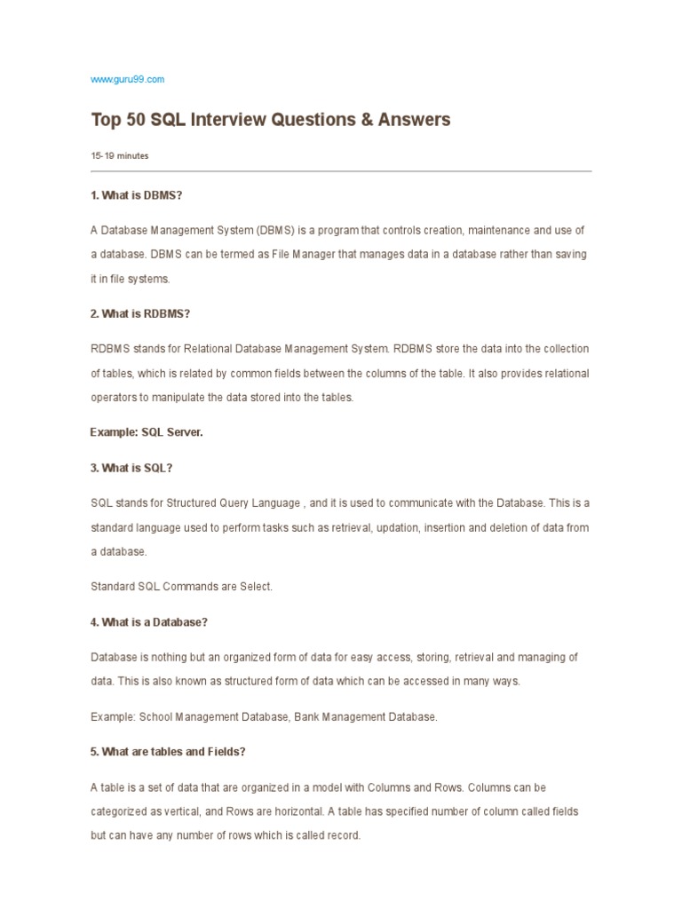 Top 50 SQL Interview Questions & Answers: 1. What Is DBMS? | PDF ... Top 50 SQL Interview Questions & Answers: 1. What Is DBMS? | PDF ...