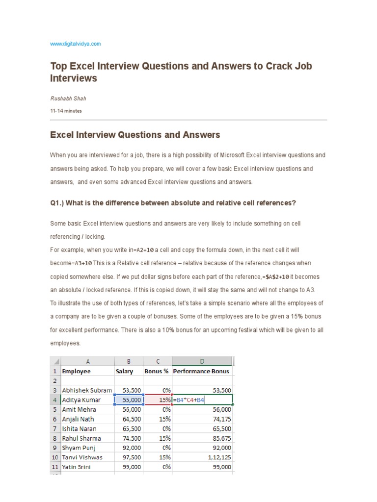 Top Excel Interview Questions and Answers To Crack Job Interviews | PDF ...