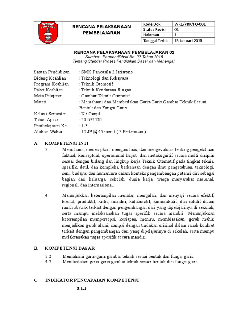 RPP Gambar Teknik KI-KD 2 | PDF