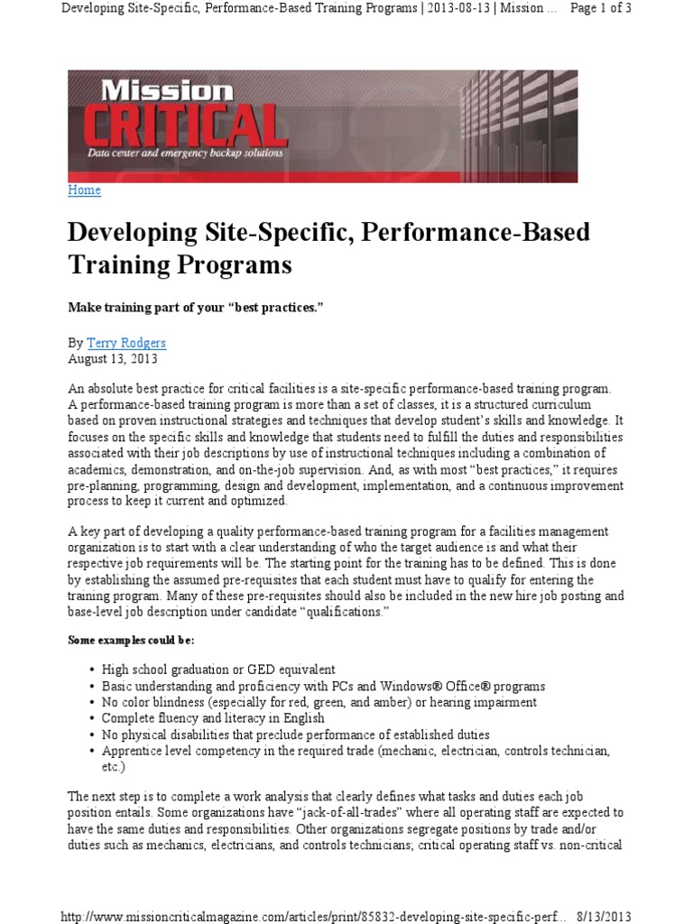 Developing Site-Specific, Performance-Based Training Programs | PDF ...